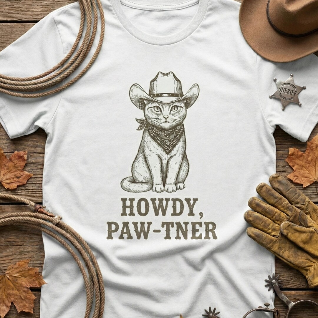 Cowboy Cat Shirt: Funny Western Kitty Design | Howdy Partner Pet Humor ...