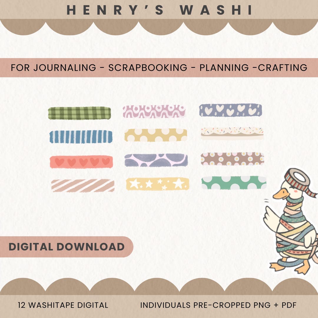 Digital Washi Tape Set – 12 Printable Washi Tapes – Vintage Cozy ...