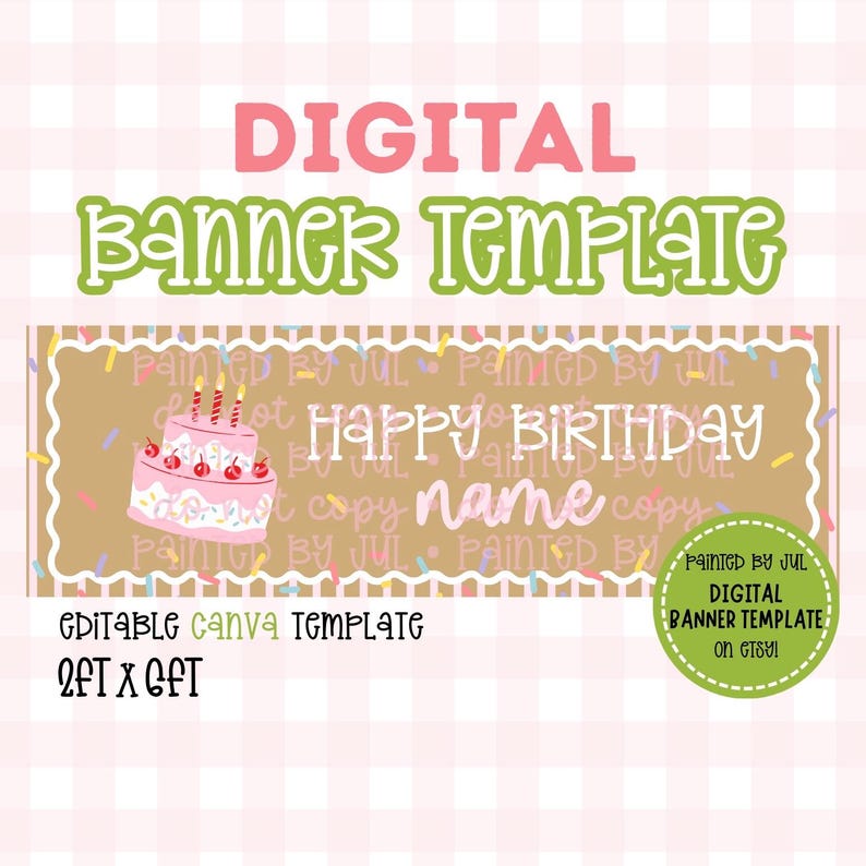 Birthday Banner Template | DIGITAL DOWNLOAD | Editable Canva Banner ...