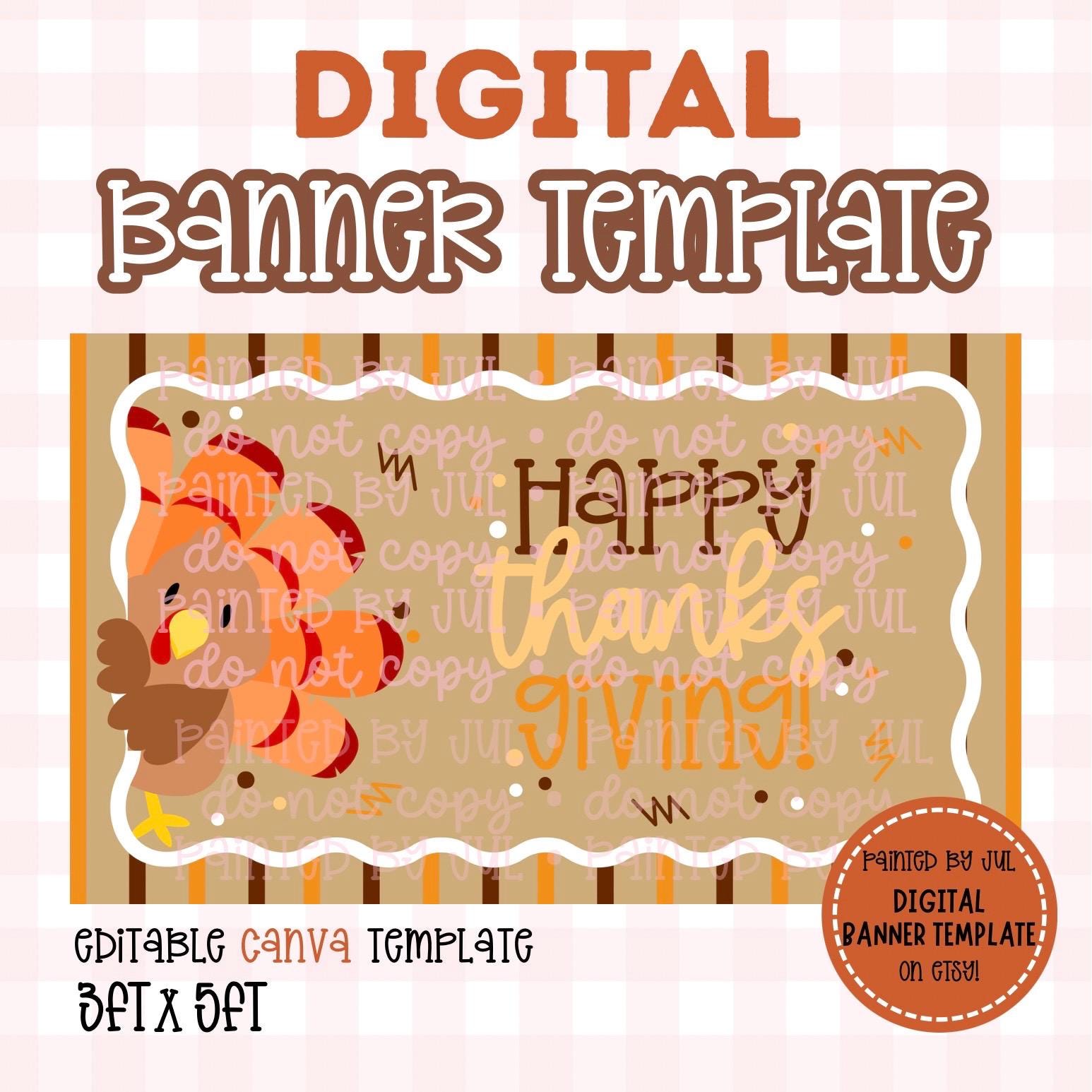 Happy Thanksgiving Turkey Banner Template | DIGITAL DOWNLOAD | Editable ...
