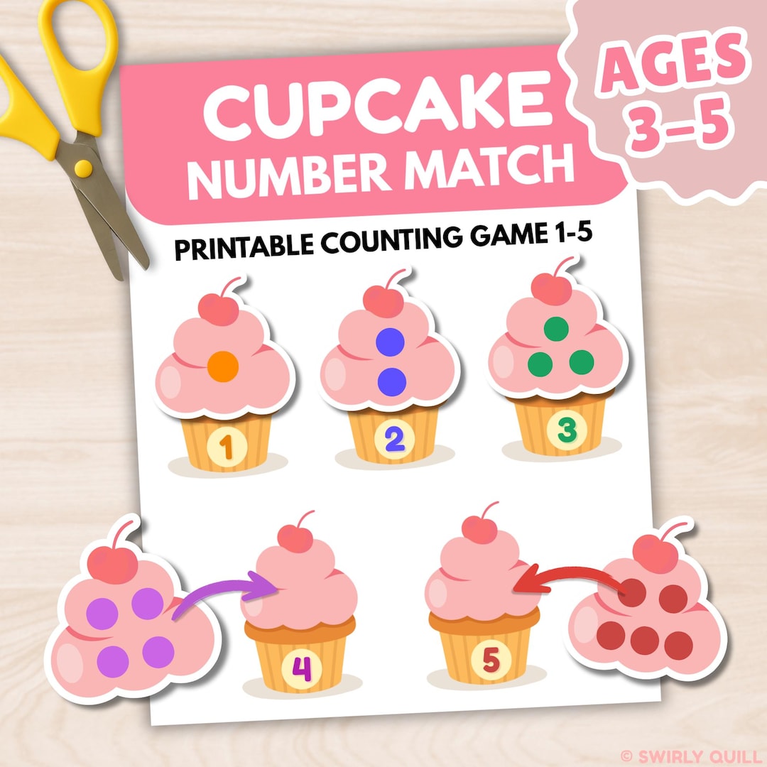 Cupcake Number Match Printable Game for Preschool | Counting 1–5 ...