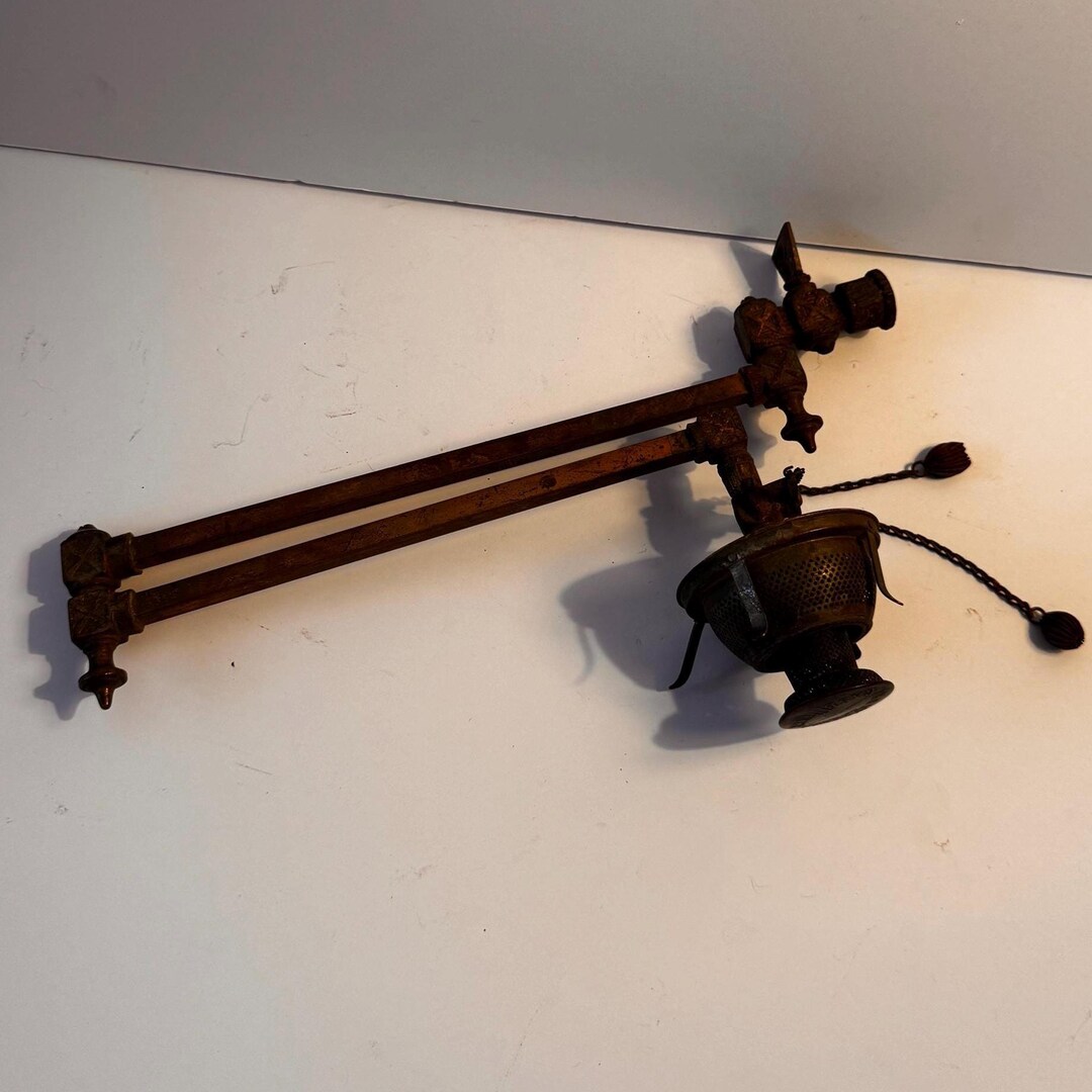 Antique 1800s Niagara Gas Burner Lamp • Adjustable Wall Mount • Cast ...