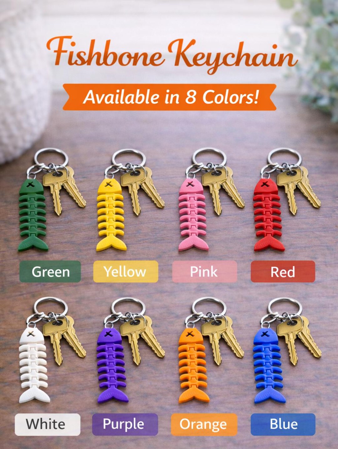 Fishbone Keychain – Colorful Skeleton Keyring, Backpack Charm - Etsy