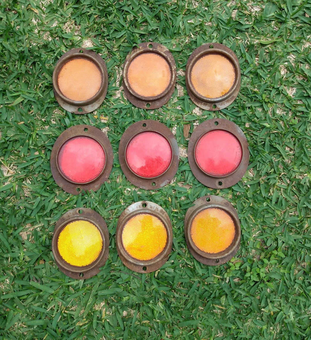 Set of 9, Vintage Reflectors, Truck Reflector, Yellow & Orange, Metal ...