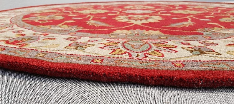Hand Tufted Wool Round Rug | Red Floral Medallion, Bohemian Style - Etsy