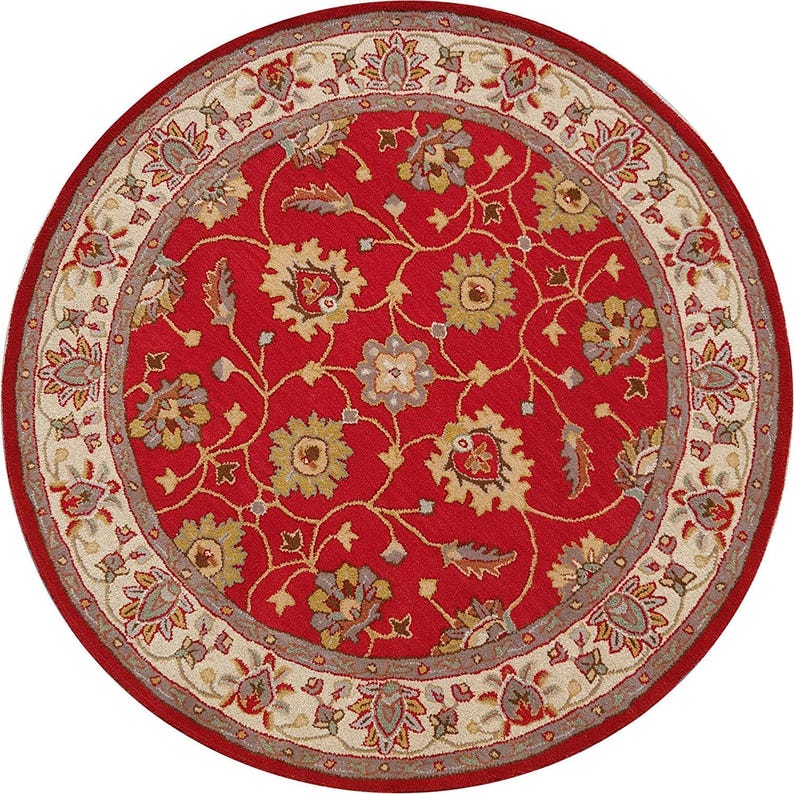 Hand-tufted Wool Round Rug | Rich Red Floral Medallion, 6' Round - Etsy