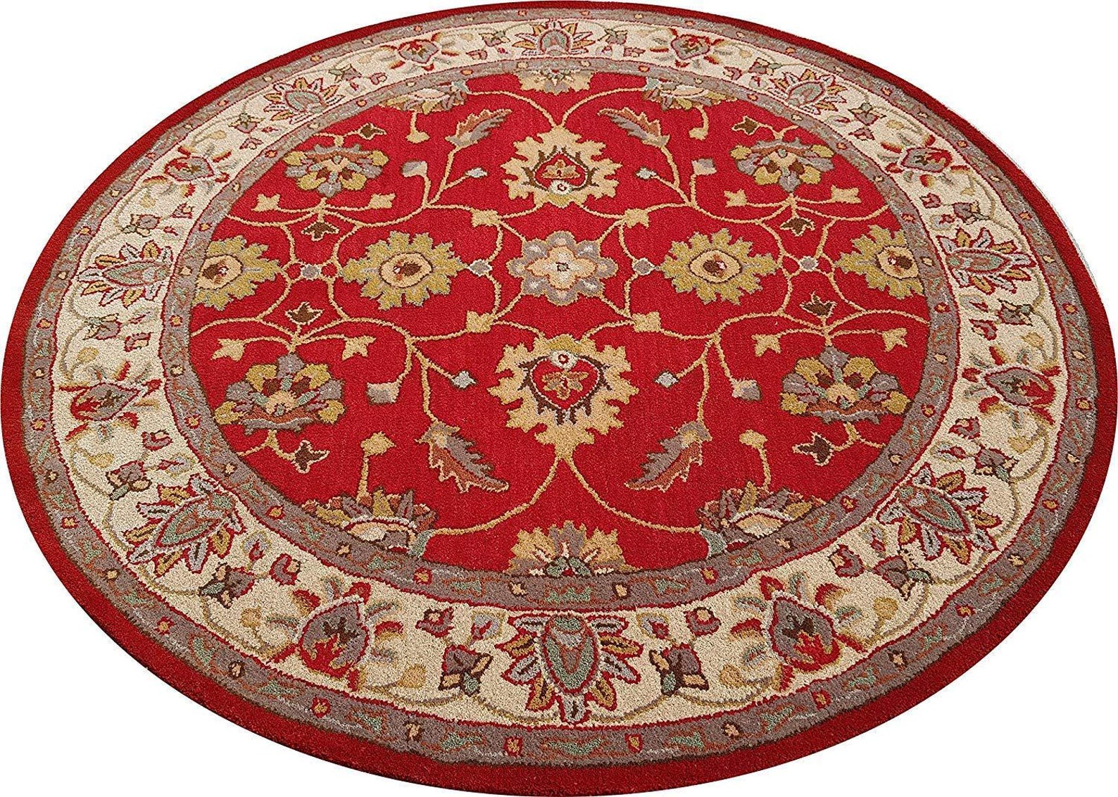 Hand-tufted Wool Round Rug | Rich Red Floral Medallion, 6' Round - Etsy