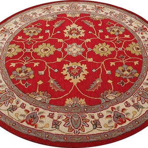 Hand Tufted Wool Round Rug | Red Floral Medallion, Bohemian Style - Etsy