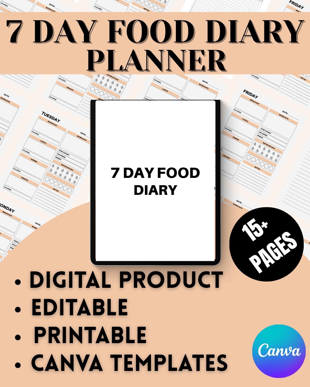 7 Day Food Diary Planner – Digital PDF – Meal Tracker & Nutrition ...