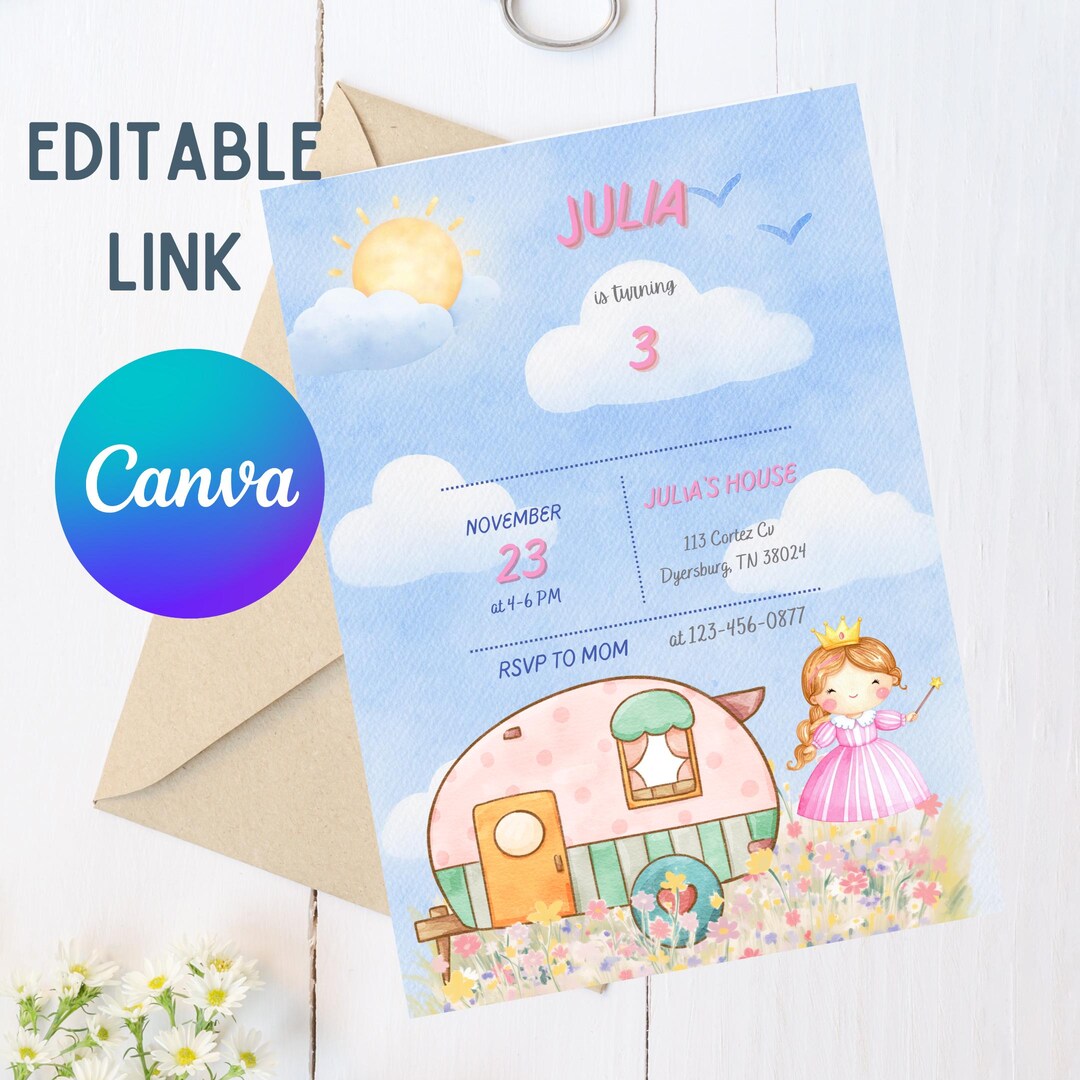 Princess Birthday Invitation | Digital Princess Party Invite | Canva ...