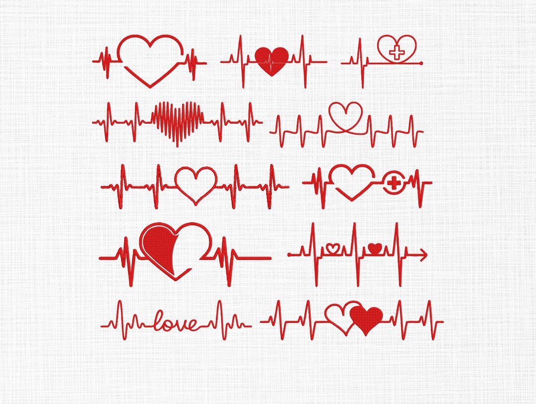 Heartbeat Bundle Embroidery Design, Heart Lover Embroidery, EKG ...