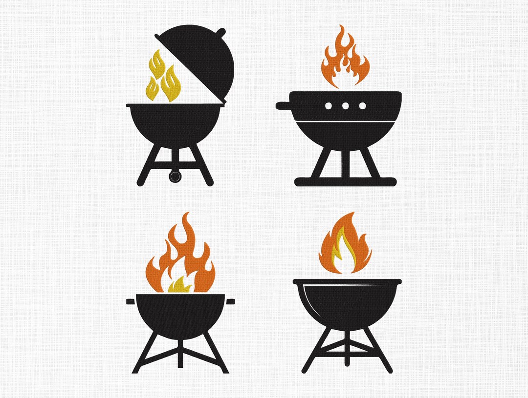 Barbecue Grill With Fire Embroidery Design, BBQ Grill Embroidery Design ...