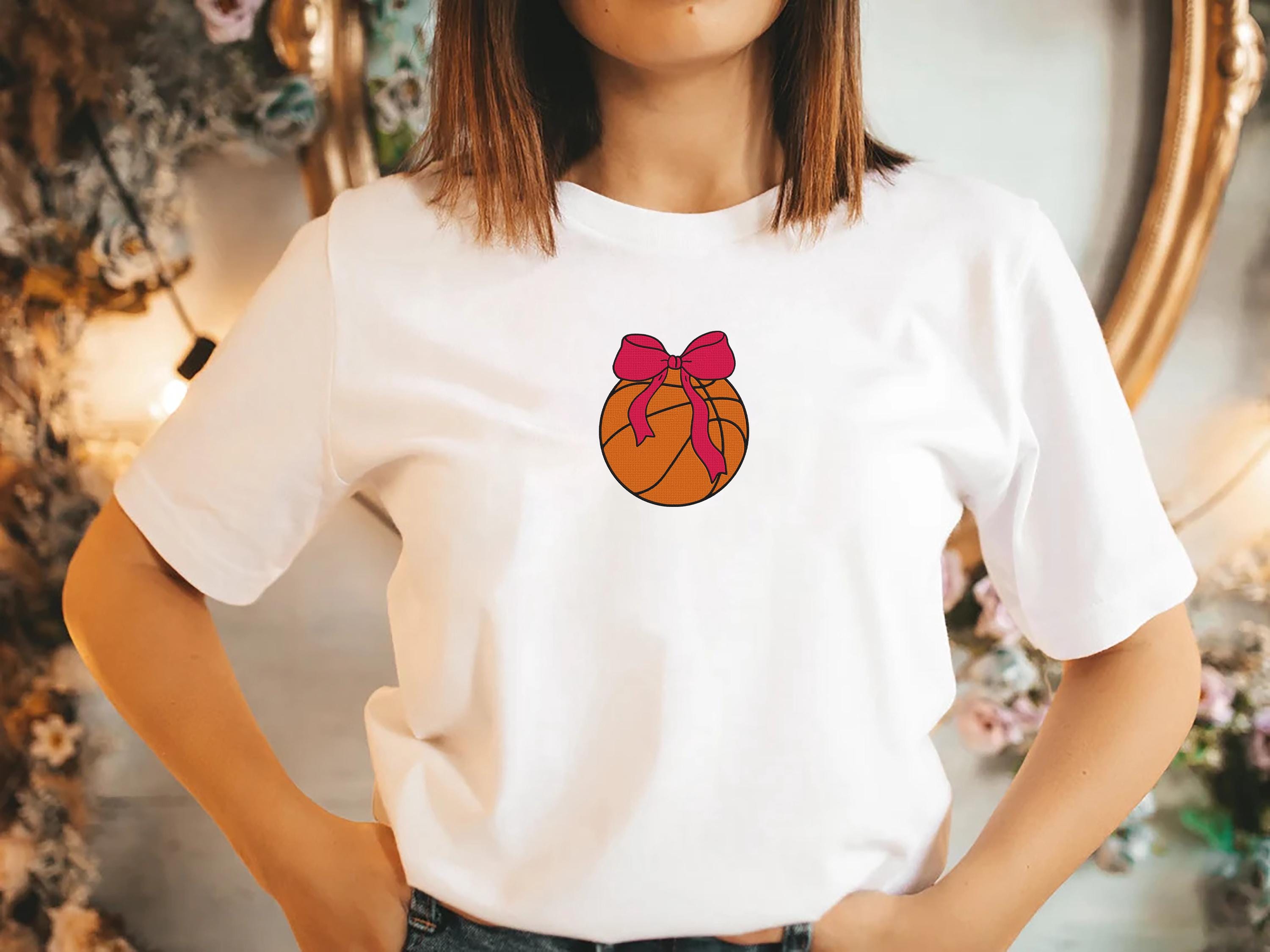 Basketball With Bow Embroidery Design, Cute Sports Ball, Basketball Bow ...
