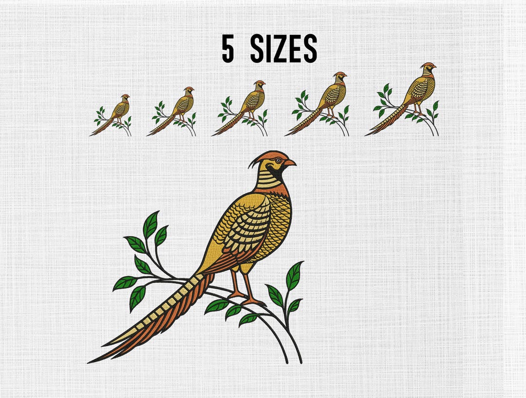 Pheasant Bird on Twig Embroidery Design, Woodland Birds Embroidery ...