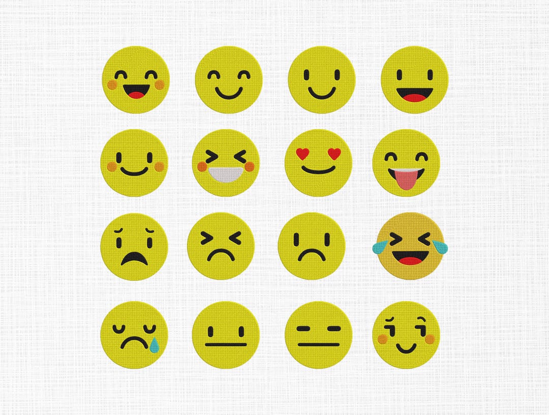 Emoji Embroidery Design, Emoji Set Embroidery Design, Emoji Icons ...