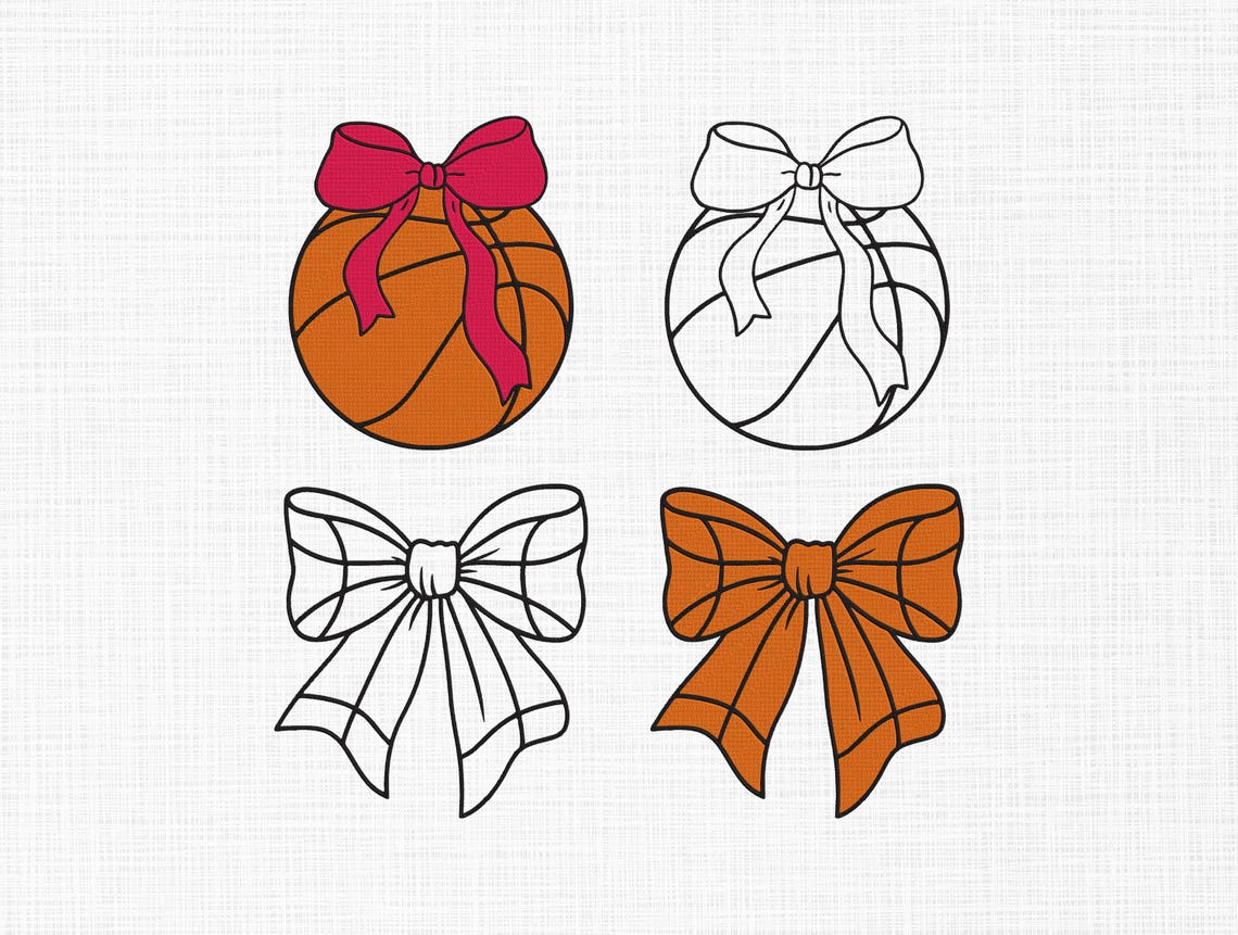 Basketball With Bow Embroidery Design, Cute Sports Ball, Basketball Bow ...