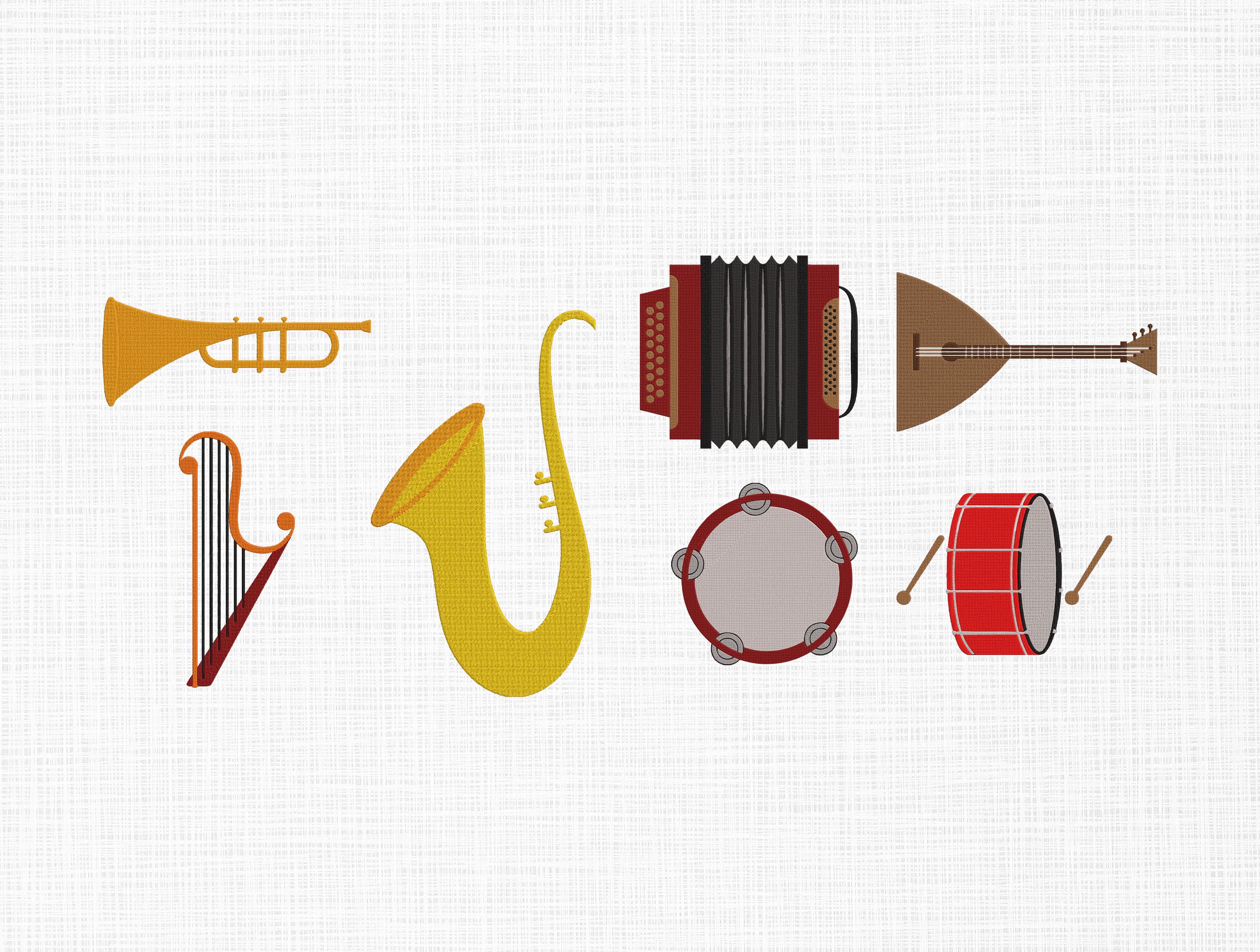 Music Instruments Bundle Embroidery, Trumpet, Harp, Saxophone ...