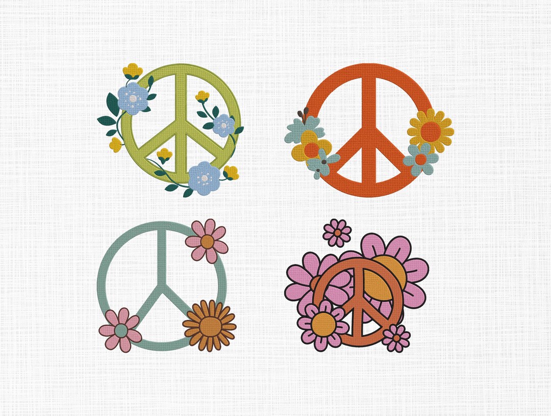 Flower Peace Embroidery Design, Peace Sign Bundle Embroidery Design ...