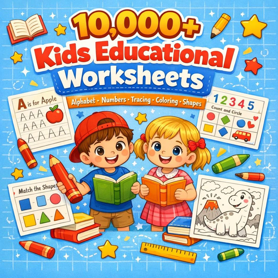 10,000 Preschool Worksheets, Numbers, Shapes, Colors, Math (digital ...