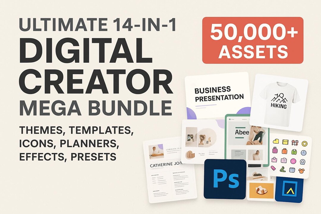 14-in-1 Digital Creator Mega Bundle Premium Assets | Themes, Templates ...