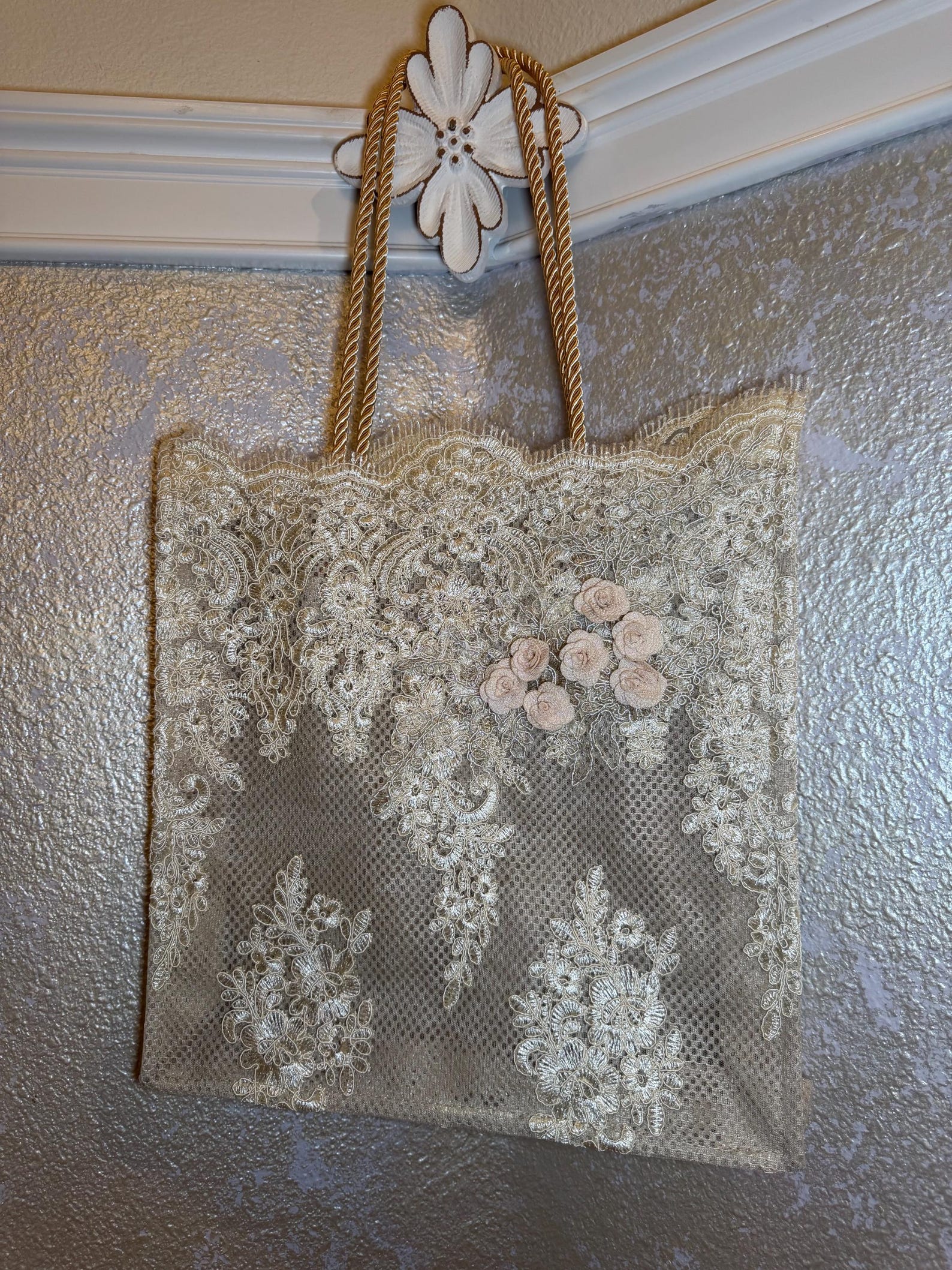 Vintage Lace Tote Bag With Floral Embroidery and Rope Handles - Etsy