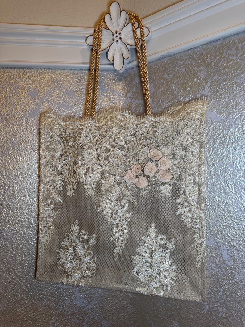 Vintage Lace Tote Bag With Floral Embroidery and Rope Handles - Etsy