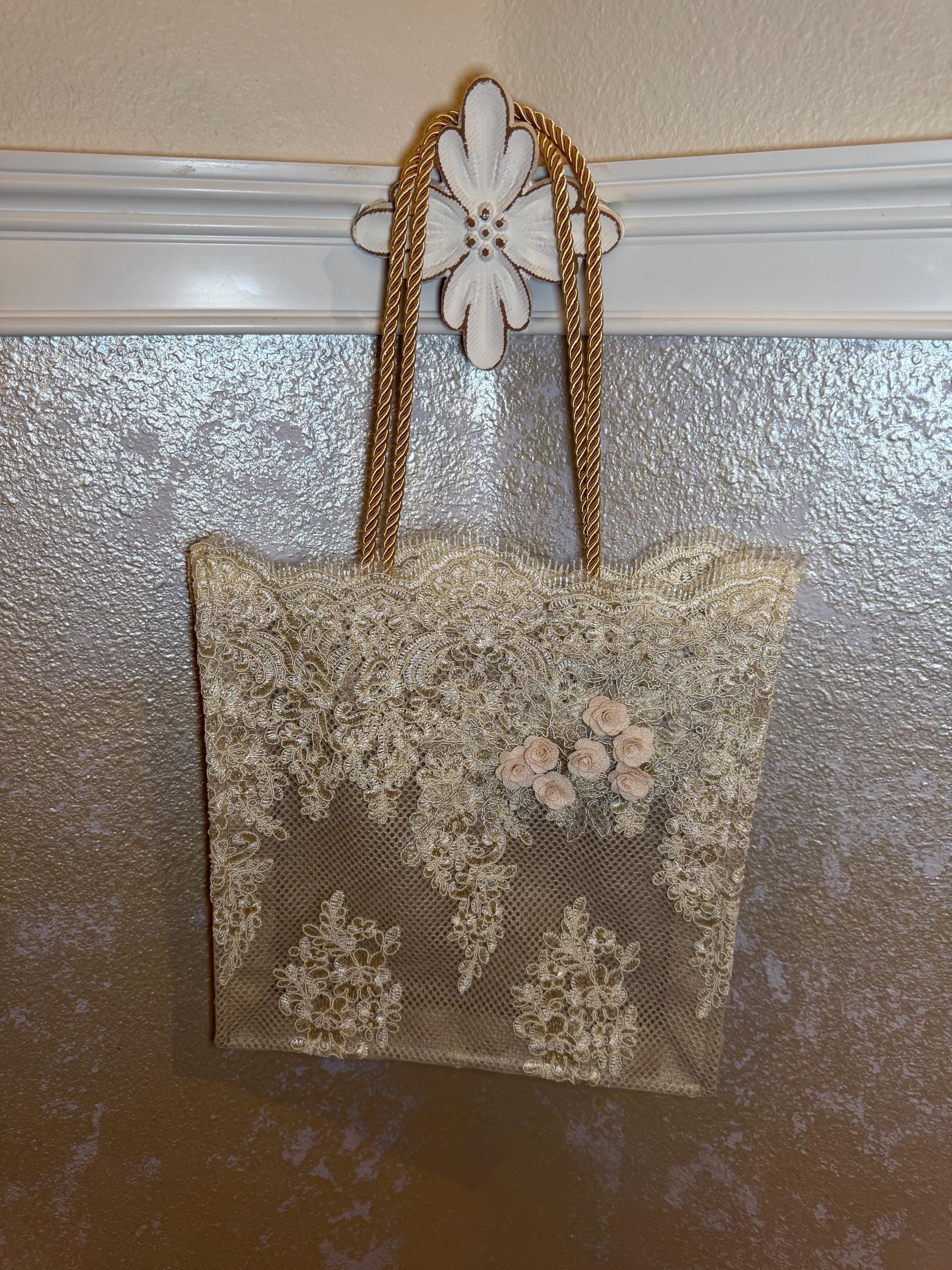 Vintage Lace Tote Bag With Floral Embroidery and Rope Handles - Etsy