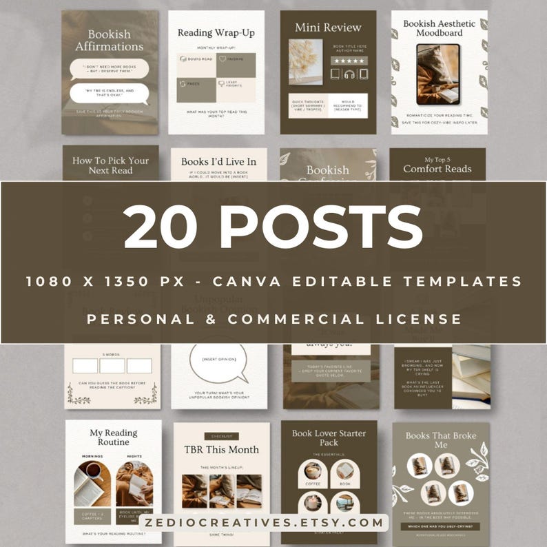 Book Influencer Instagram Templates 20 Posts Canva Editable Book ...