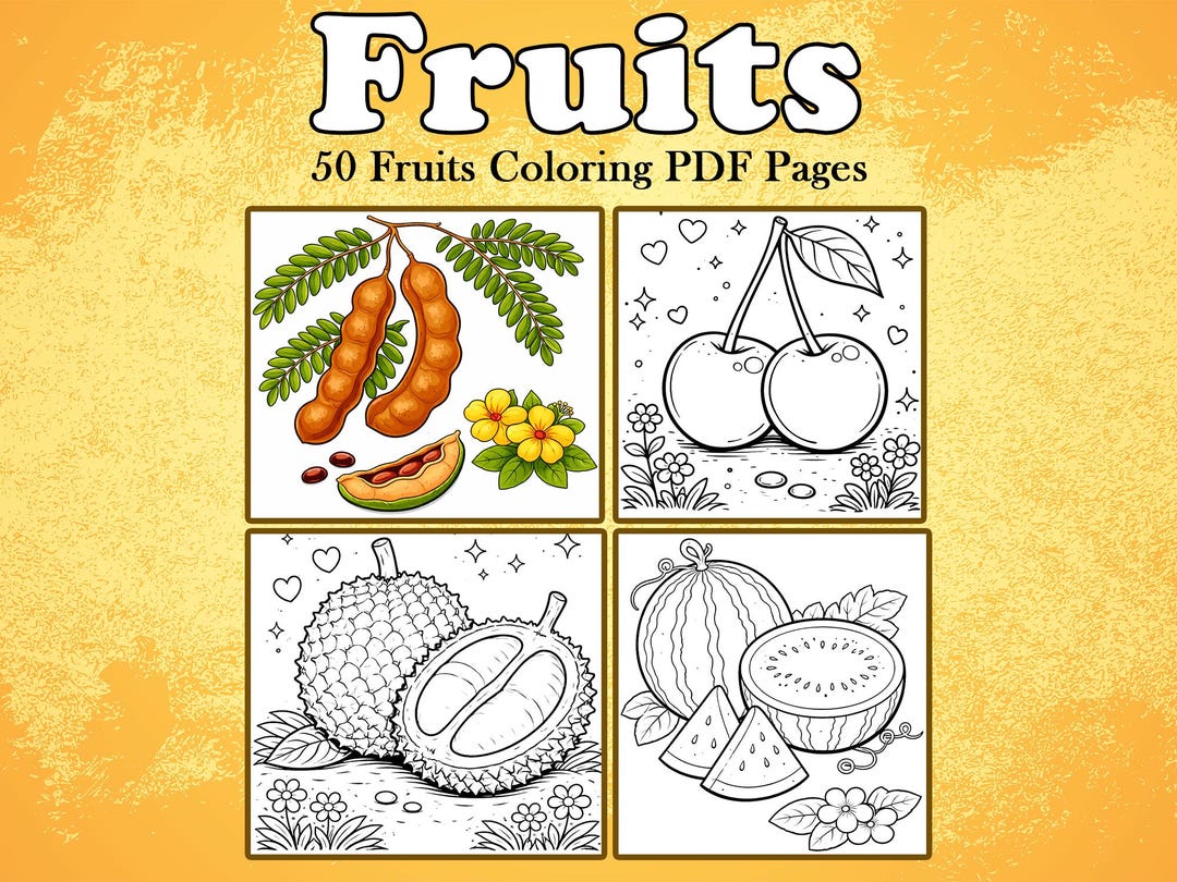 Fruits Coloring Book for Kids, Cute Fruit Coloring Pages, Fun Food ...