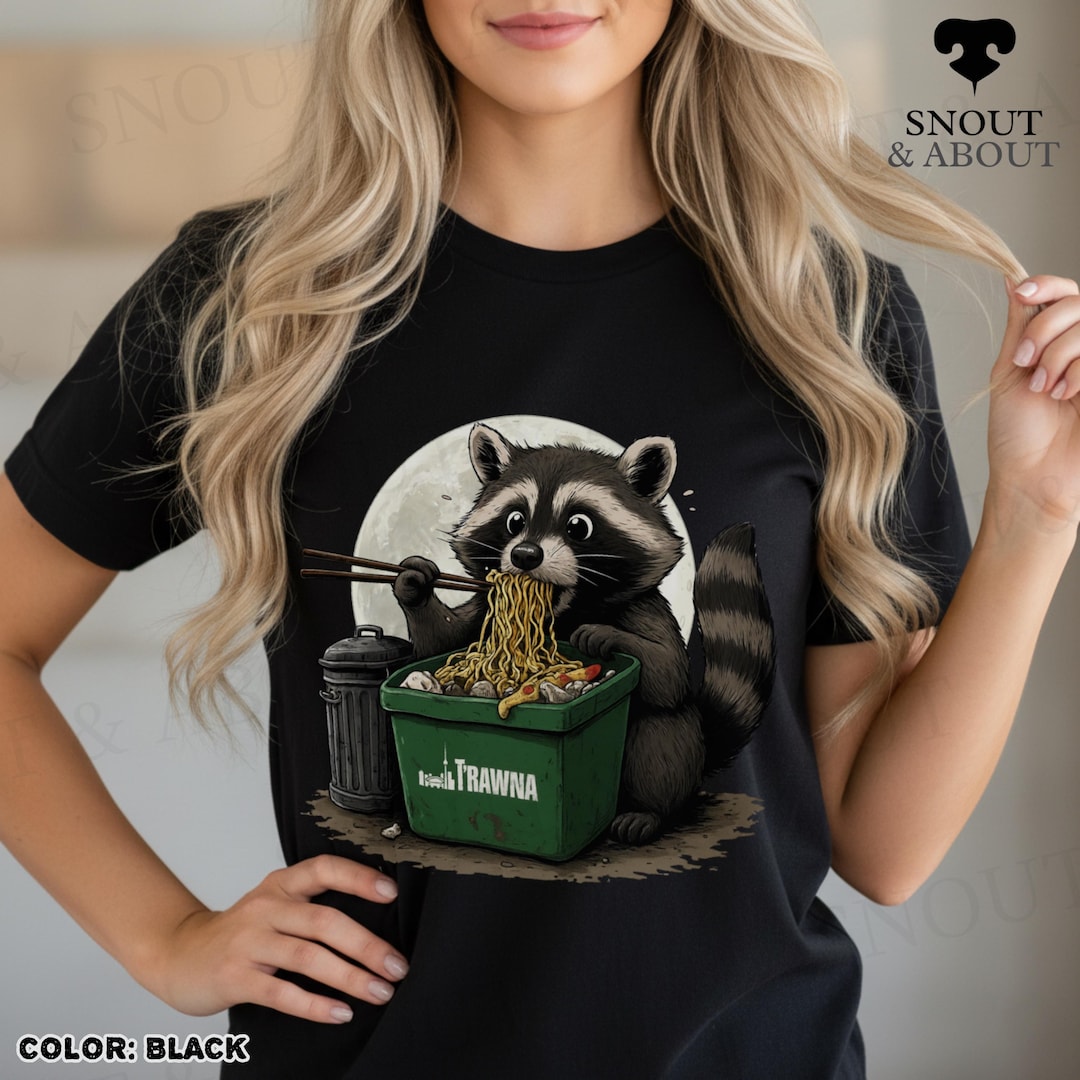 Raccoon Eating Ramen T-shirt | Funny Trash Panda Tee | Urban Wildlife ...