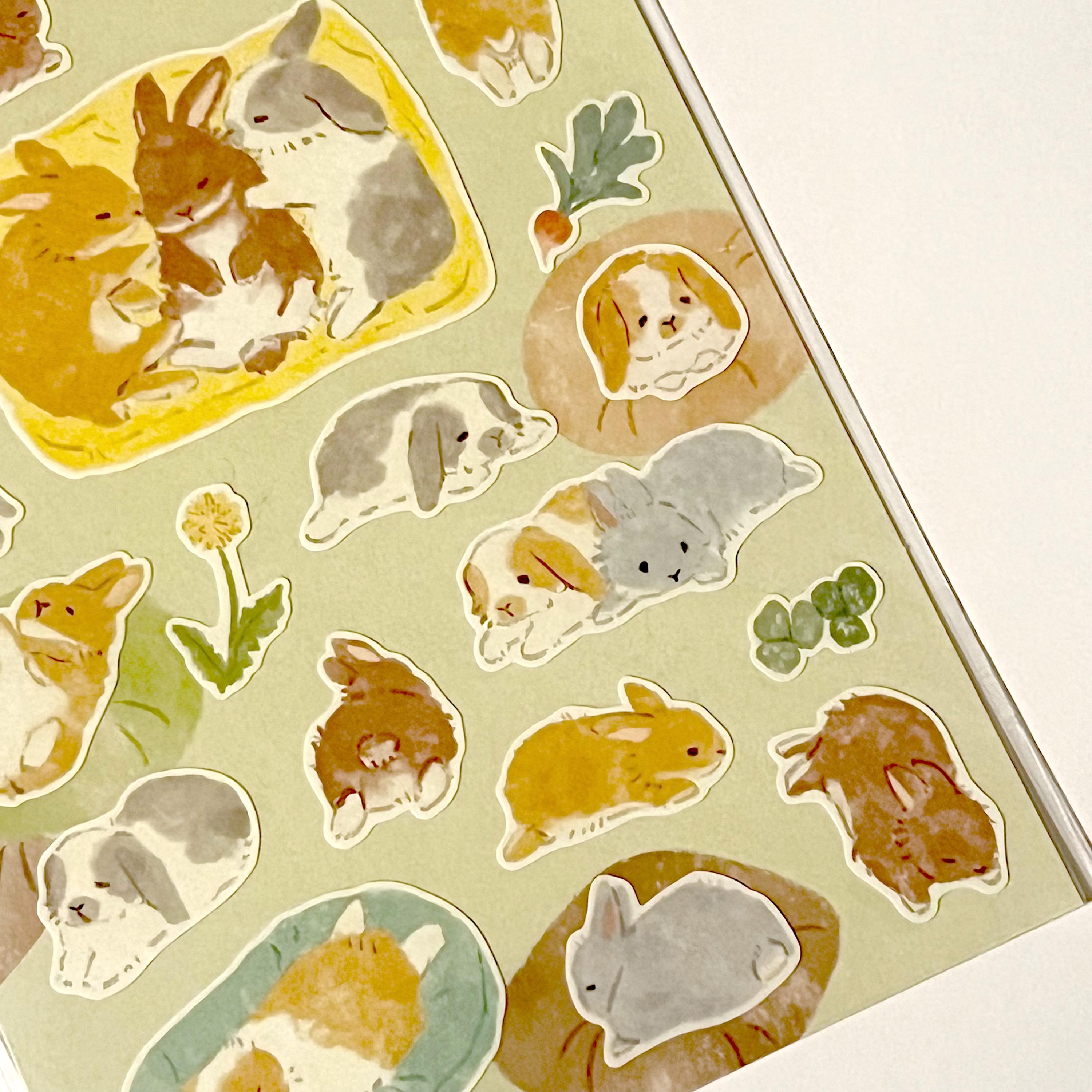 Kawaii Napping Bunny Sticker Sheet, Japanese Ohirune Family Rabbit ...