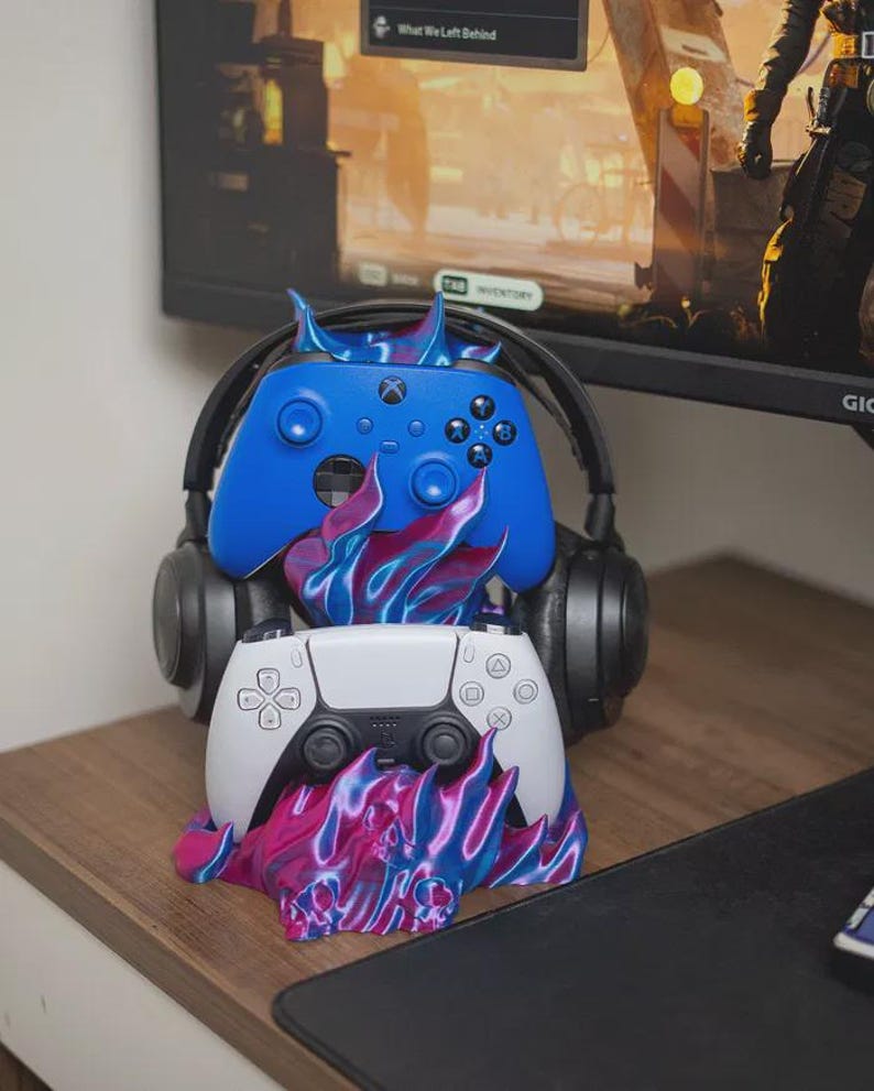 3D Printed Flame Headphone & Controller Stand – Dual Gaming Dock With ...