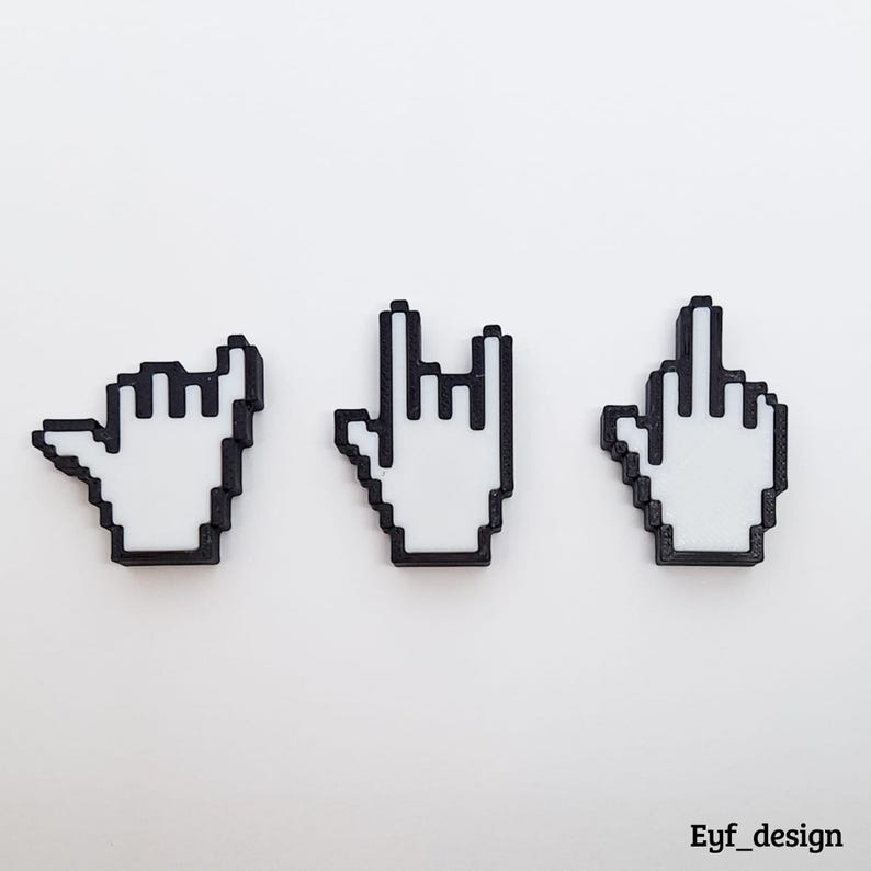 3D Printed Pixel Hand Cursor Magnets, Retro Computer Middle Finger ...