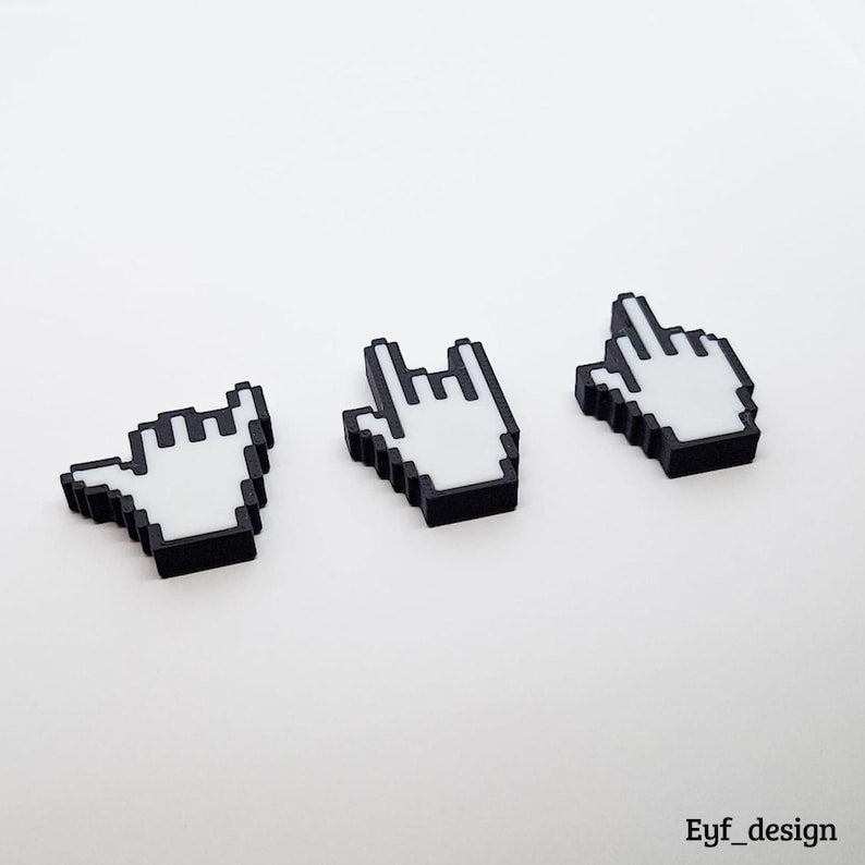 3D Printed Pixel Hand Cursor Magnets, Retro Computer Middle Finger ...