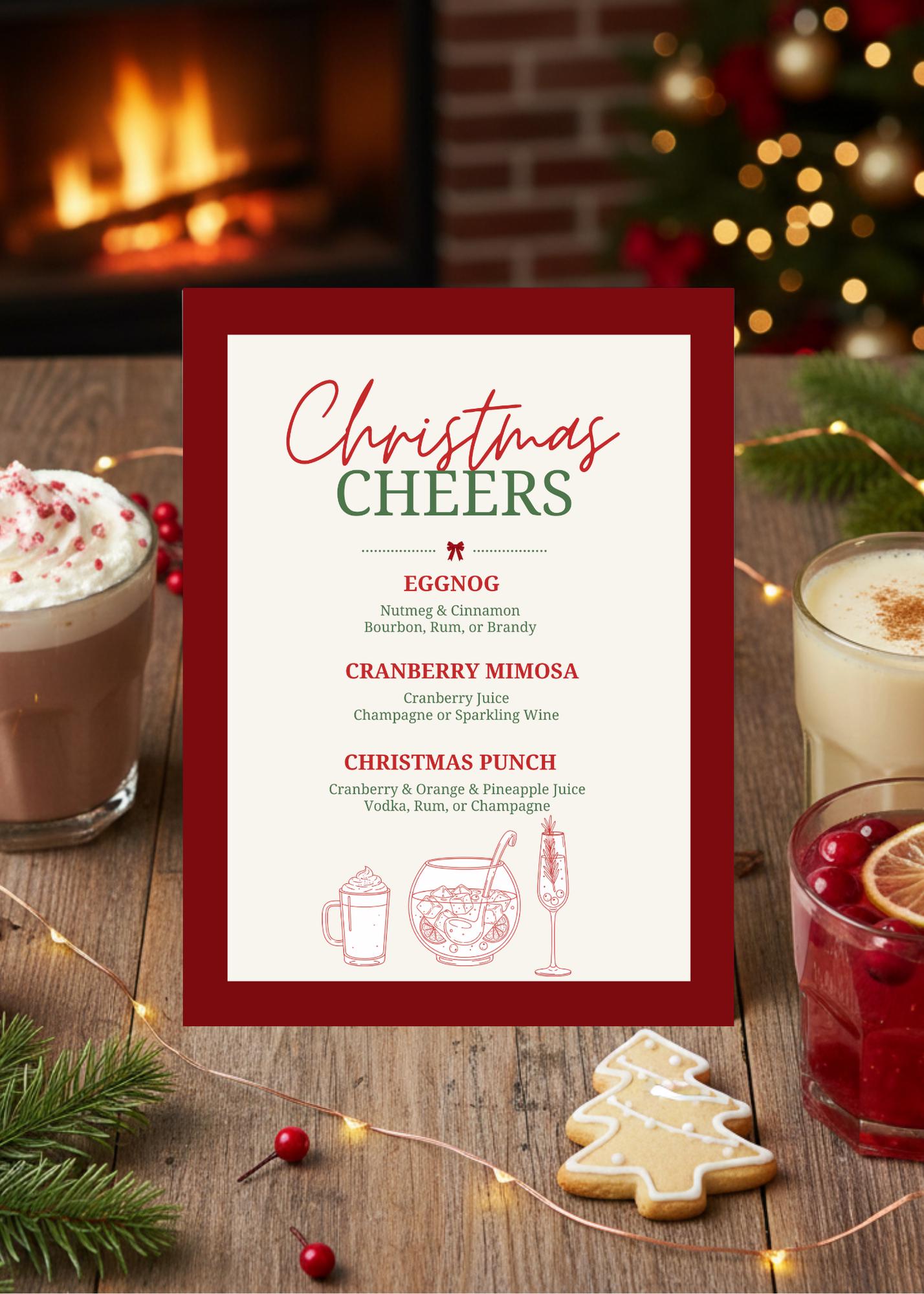 Editable Christmas Cocktail Menu Template, Festive Holiday Bar Sign ...