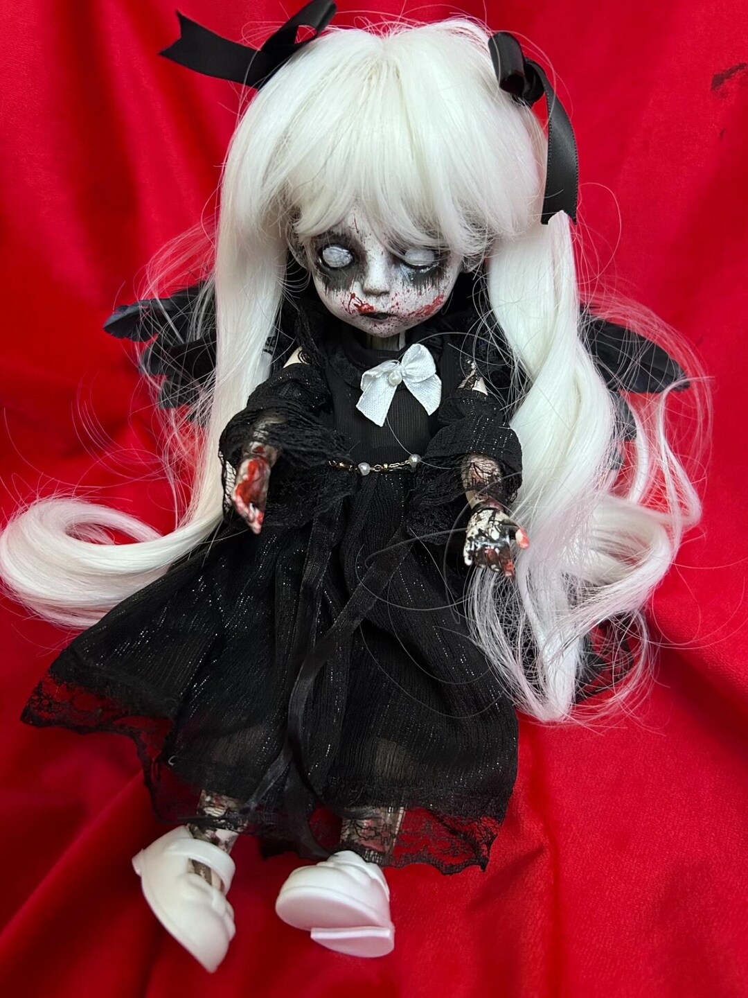 Black White Gothic Horror Doll, Handmade Creepy Reborn Doll, Haunted ...
