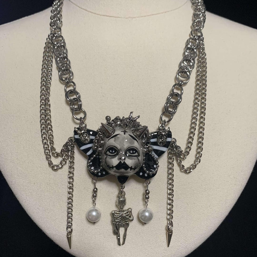 Layered Punk Gothic Necklace, Spike Alternative Jewelry, Dollcore Skull ...