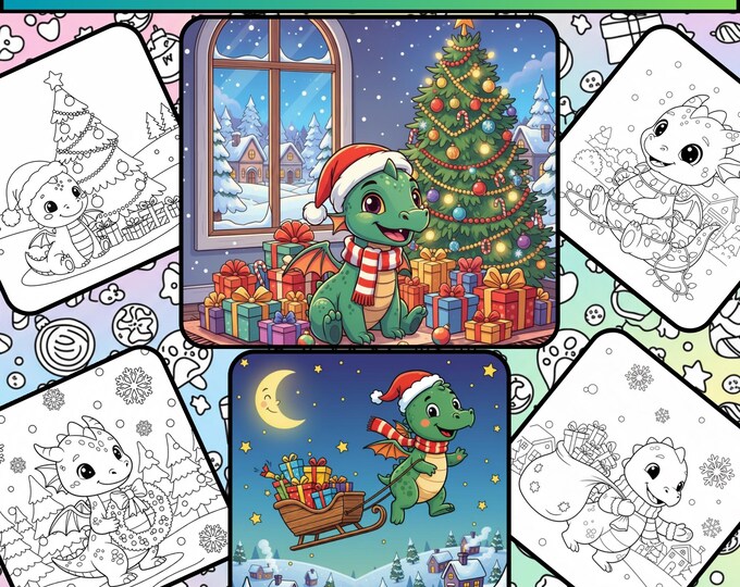 Printable Christmas Dragon Coloring Pages Set 1 - Etsy Canada