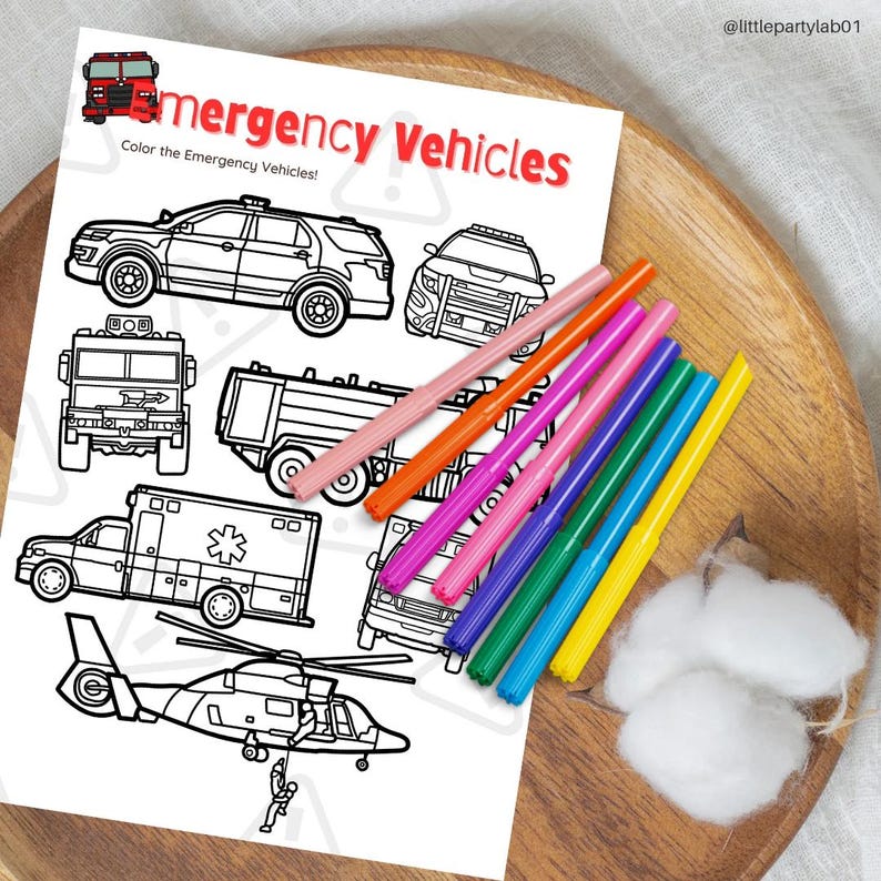 Emergency Vehicles Coloring Page | Urban Police Fire Truck Ambulance ...