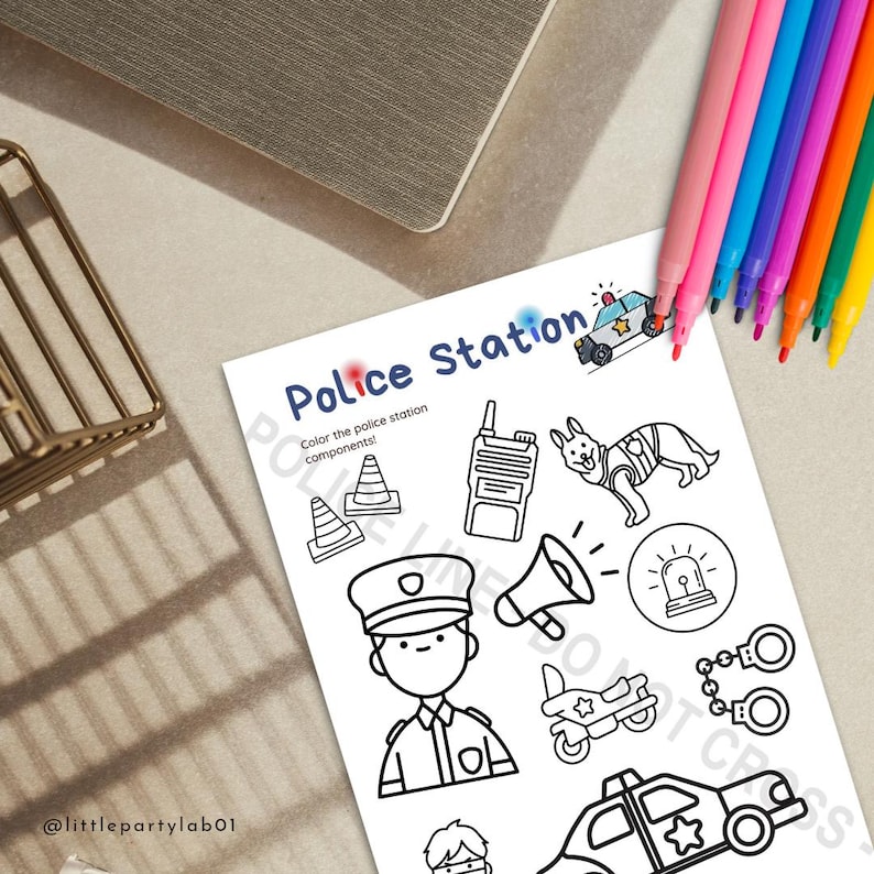 Police Station Coloring Page Printable for Kids | Police Coloring Sheet ...