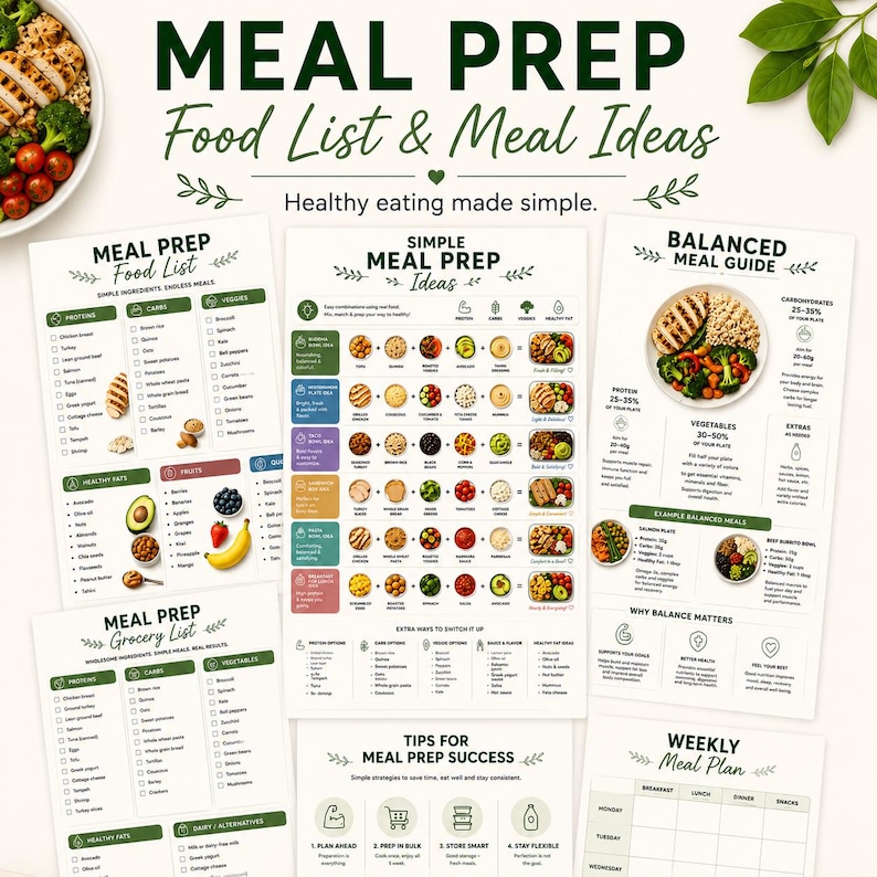 Meal Prep Food List Printable, Grocery List & Simple Meal Prep Ideas ...