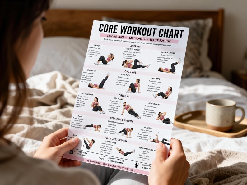 Core Workout Chart for Women, Flat Stomach and Abs Exercises & Fitness ...