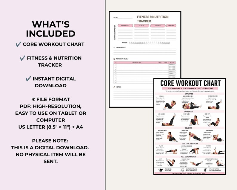Core Workout Chart for Women, Flat Stomach and Abs Exercises & Fitness ...