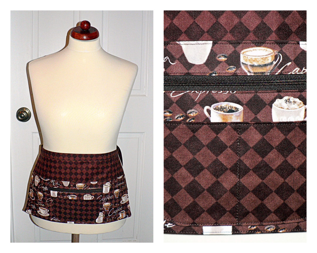 Coffee Time Multi-pocket Apron With Zipper Pocket Waitress Vendor ...