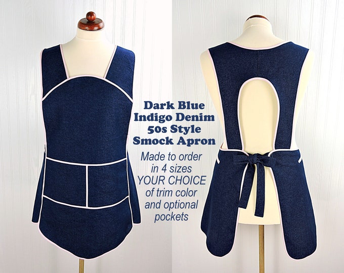 Indigo Denim Smock Relaxed Fit Apron Without Neck Ties over - Etsy