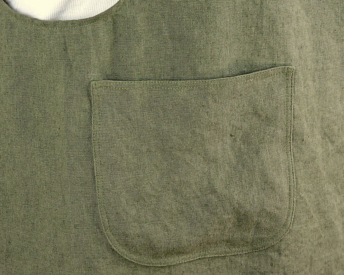 XS 5X Olive Green Washed Linen Pinafore Apron With No Ties - Etsy
