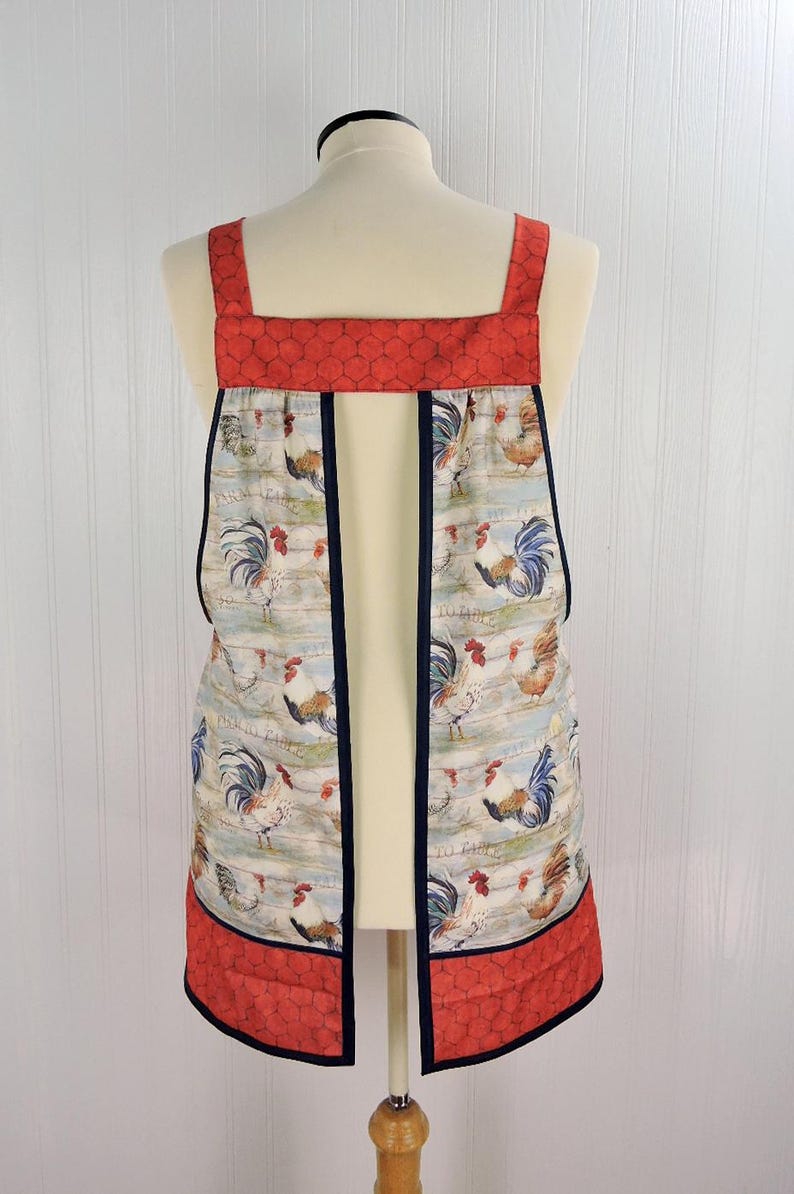 Rustic Roosters Pinafore With No Ties, Relaxed Fit Smock With Pockets ...