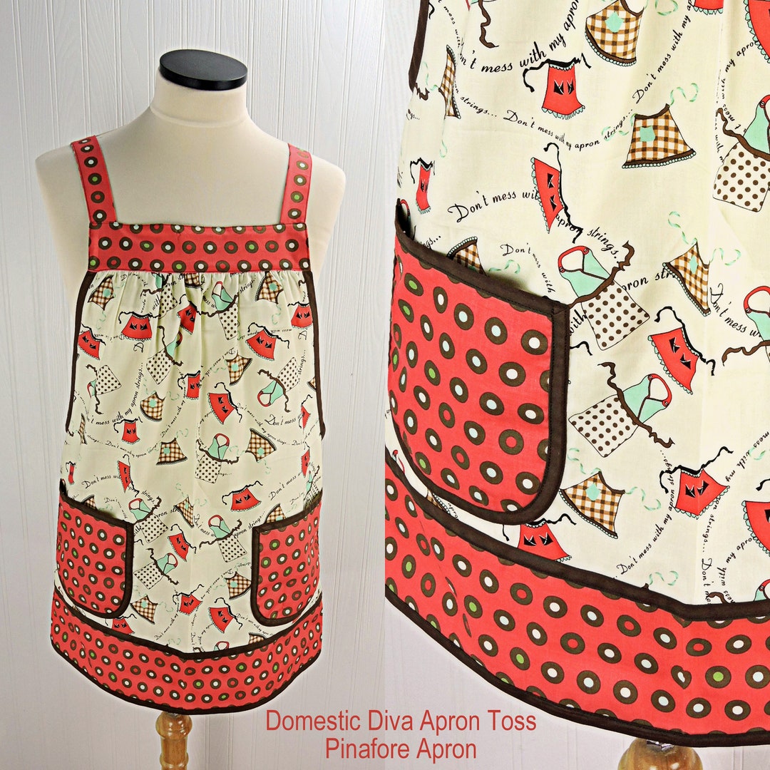 Domestic Diva Apron Toss Pinafore Apron With No Ties, Relaxed Fit Smock ...