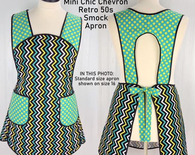 Mini Chic Chevron in Lagoon, Retro 50s Smock Apron With Pockets ...