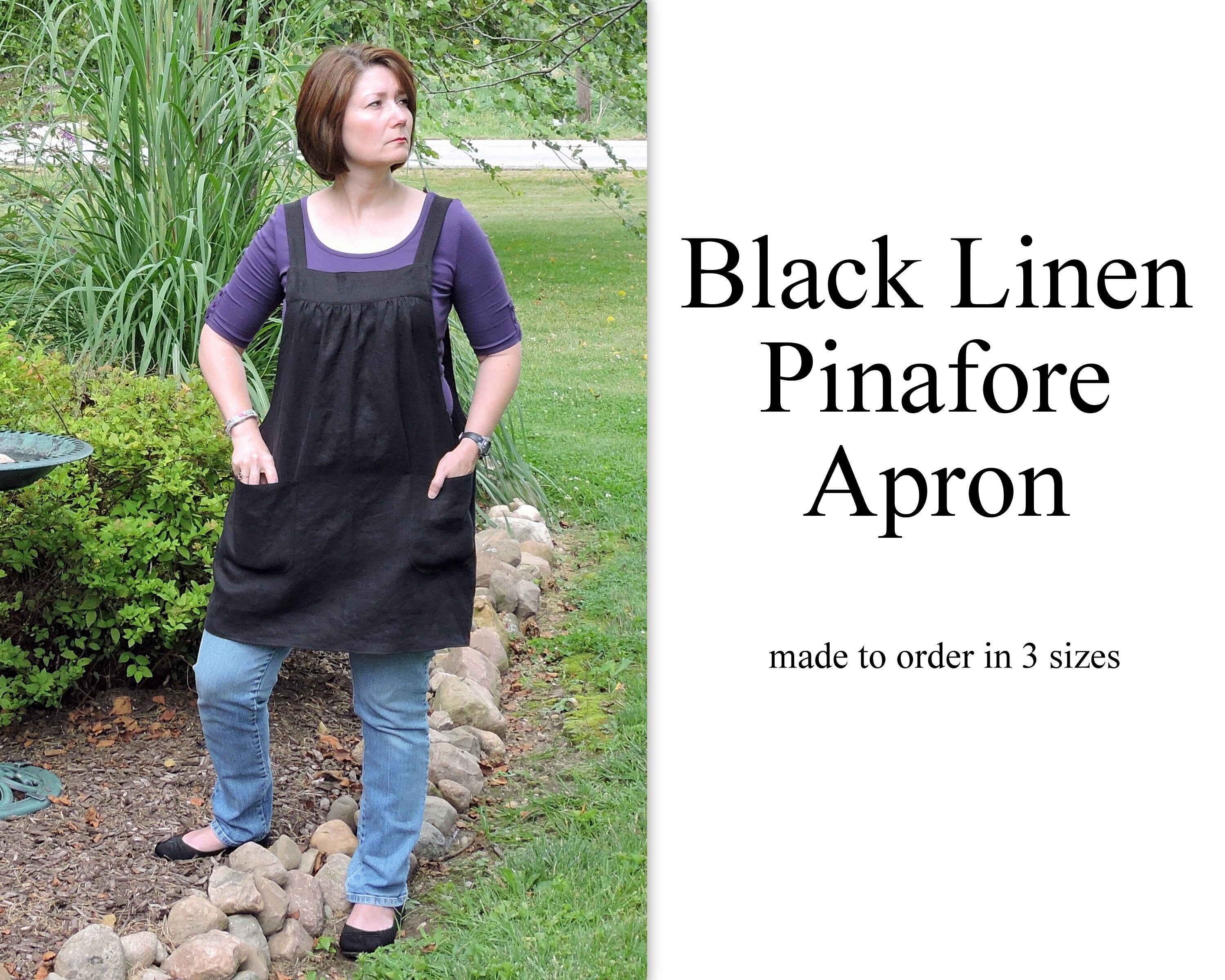 Black Linen Pinafore Apron with no ties Washed Linen Relaxed | Etsy